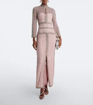 Costarellos Belina Embellished Tulle Gown
