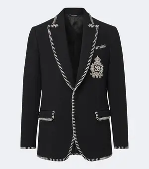 Dolce & Gabbana Dg Embellished Wool-blend Tweed Blazer - Black