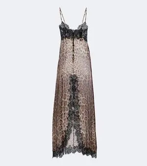 Dolce & Gabbana Lace-trimmed Silk-blend Chiffon Slip Dress - Brown