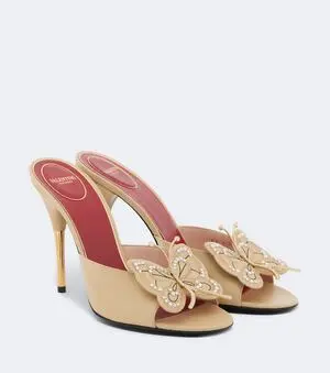 Valentino Garavani Flutterby Embellished Leather Mules - Beige