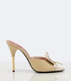 Valentino Garavani Flutterby Embellished Leather Mules - Beige