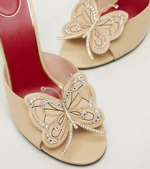 Valentino Garavani Flutterby Embellished Leather Mules - Beige