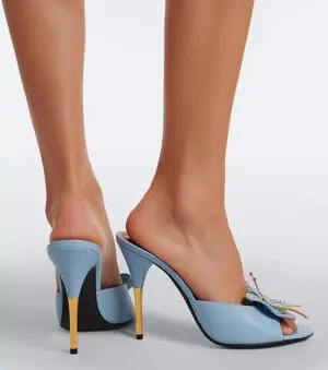 Valentino Garavani Flutterby Embellished Leather Mules