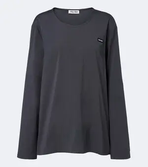 Miu Miu Cotton-blend Poplin T-shirt - Grey