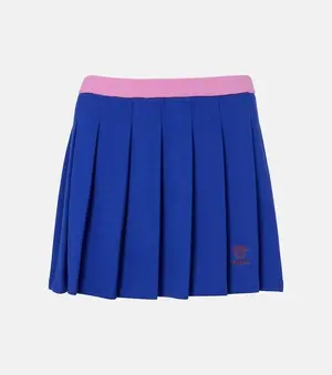 Versace Pleated Cotton Piqué Miniskirt - Blue