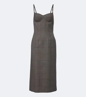 MUGLER Houndstooth Wool Midi Dress - Brown