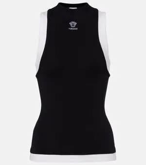 Versace Layered Cotton-blend Tank Top - Black