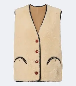 BLAZÉ MILANO Shearling Vest With Leather Trim - Beige