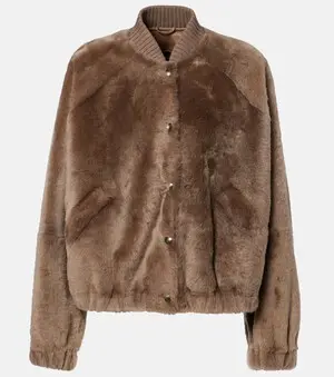 Brunello Cucinelli Shearling Bomber Jacket With Cashmere Trim