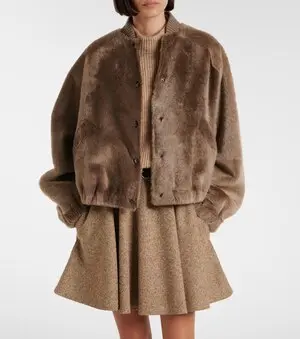 Brunello Cucinelli Shearling Bomber Jacket With Cashmere Trim