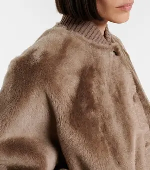 Brunello Cucinelli Shearling Bomber Jacket With Cashmere Trim