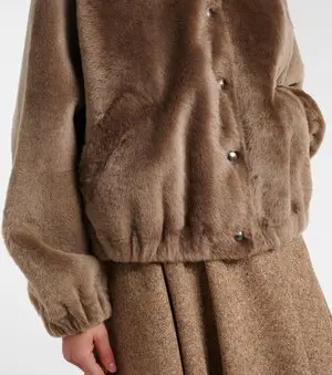 Brunello Cucinelli Shearling Bomber Jacket With Cashmere Trim