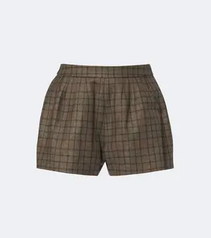 BLAZÉ MILANO Tailored Checked Wool And Cashmere Shorts - Green