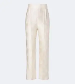 Valentino Garavani Polka-dot Silk Jacquard Slim Pants - White