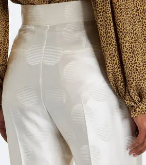 Valentino Garavani Polka-dot Silk Jacquard Slim Pants - White