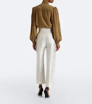 Valentino Garavani Polka-dot Silk Jacquard Slim Pants - White