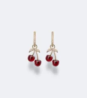 SYDNEY EVAN Cherry Garnet And Diamond Hoop Earrings In 14kt Yellow - Red