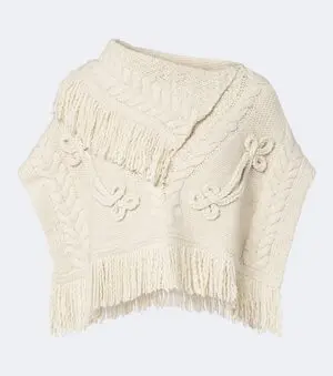 MARANT ETOILE Kacie Cable-knit Wool-blend Poncho - White