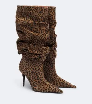 Amina Muaddi Anok Leopard-print Suede Knee-high Boots - Brown