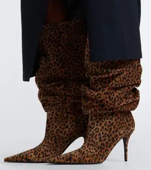 Amina Muaddi Anok Leopard-print Suede Knee-high Boots