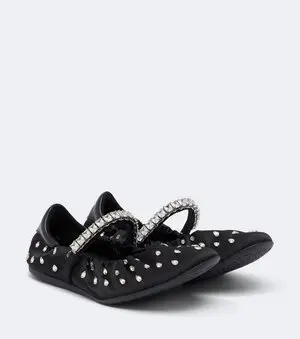 JIMMY CHOO Embellished Satin Ballet Flats - Black