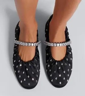 JIMMY CHOO Embellished Satin Ballet Flats