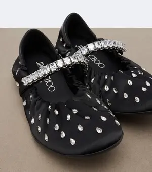 JIMMY CHOO Embellished Satin Ballet Flats