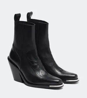 Rabanne Leather Cowboy Boots - Black
