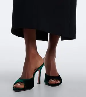Amina Muaddi Alexa Velvet Mules - Green