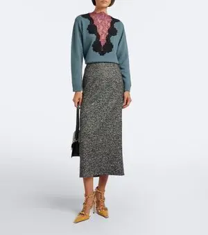 Valentino Garavani Chevron Wool-blend Bouclé Pencil Skirt