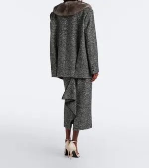 Valentino Garavani Chevron Wool-blend Bouclé Pencil Skirt - Black