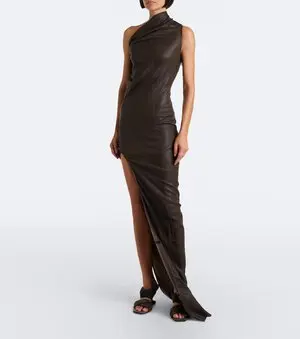 Rick Owens Athena Asymmetric Draped Leather Gown