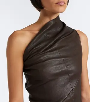 Rick Owens Athena Asymmetric Draped Leather Gown