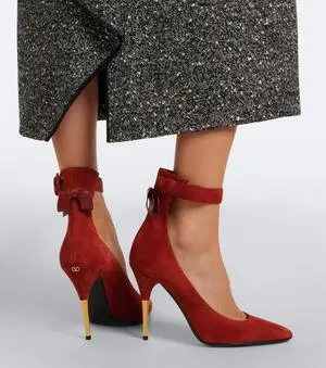 Valentino Garavani Fatale Suede Pumps With Ankle Strap - Red