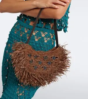Rabanne Raffia Fringed Top-handle Bag