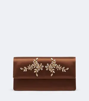 Manolo Blahnik Embellished Satin Clutch - Brown