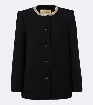 Valentino Garavani Embellished Virgin Wool Crêpe Jacket - Black