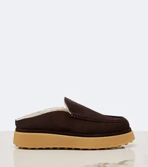 TOD'S Shearling-lined Suede Platform Mules
