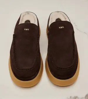 TOD'S Shearling-lined Suede Platform Mules