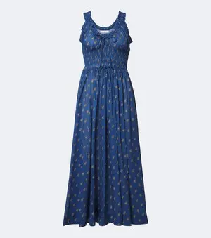 DÔEN Emmaretta Floral Cotton Midi Dress - Blue