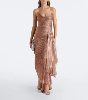 MARIA LUCIA HOHAN Heidi Pleated Silk Bustier Gown - Pink