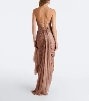 MARIA LUCIA HOHAN Heidi Pleated Silk Bustier Gown - Pink