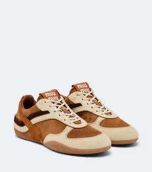 Miu Miu Paneled Suede Sneakers - Brown