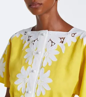 Valentino Garavani Embroidered Linen Midi Dress