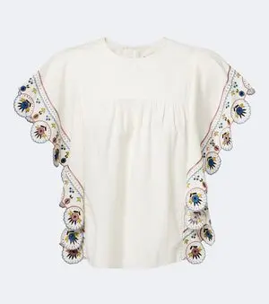 MARANT ETOILE Marlie Embroidered Ruffled Blouse - White