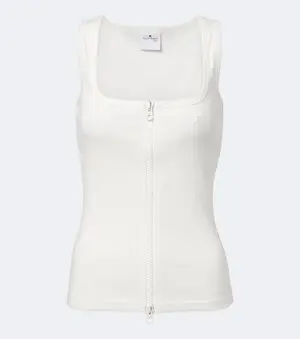 COURREGES Ribbed-knit Cotton Zip-up Tank Top - White