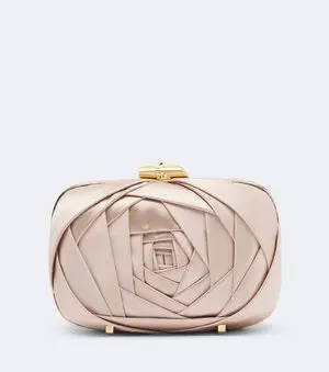 ROGER VIVIER Satin Rose Clutch With Chain Strap - Pink