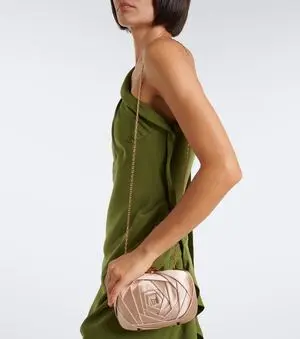 ROGER VIVIER Satin Rose Clutch With Chain Strap - Pink