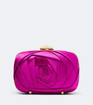 ROGER VIVIER Satin Rose Clutch With Chain Strap - Purple