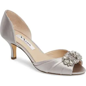 Nina Charisa Open Toe Pump With Crystal Embellishment - Silver Satin
